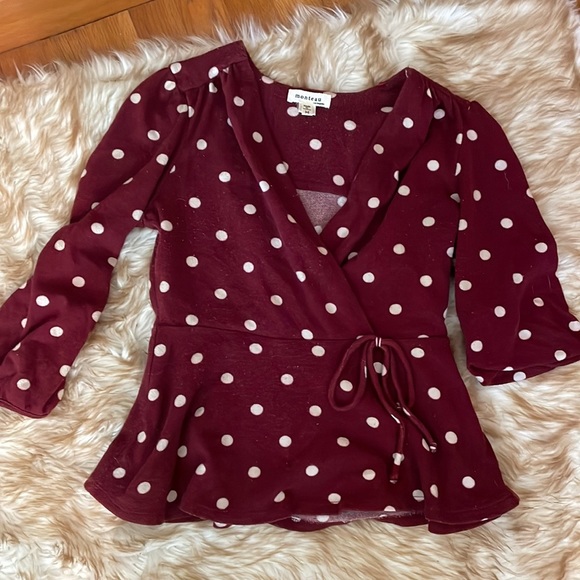 Monteau | Tops | Monteau Red And White Polka Dot Peplum Top M | Poshmark